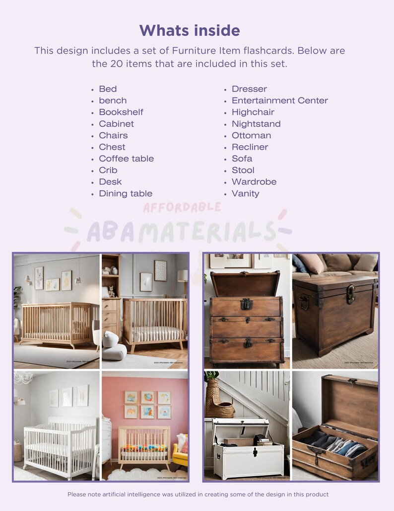 Furniture Printable Flashcards - 20 Furniture Flashcards for Kids Print ...