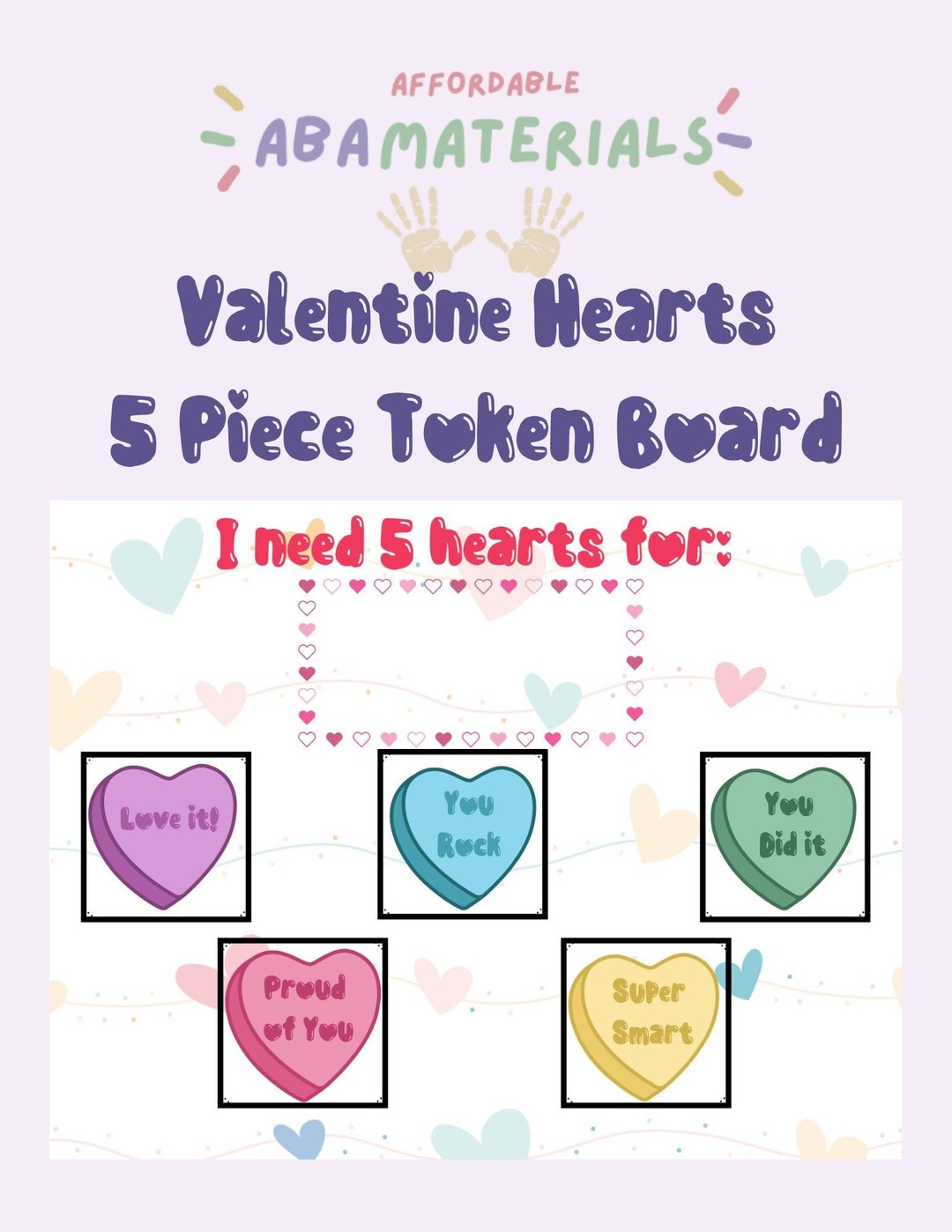 Valentines Day 5 Piece Printable Token Board- Motivational Heart Design ...