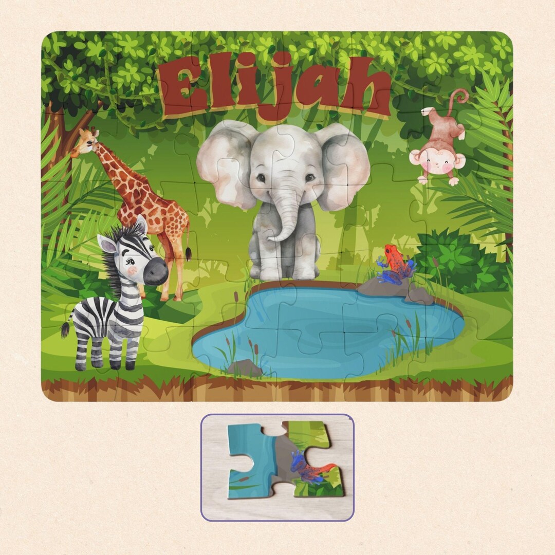 Personalized Jungle Animal Name Puzzle for Kids | Cute Safari Puzzle ...
