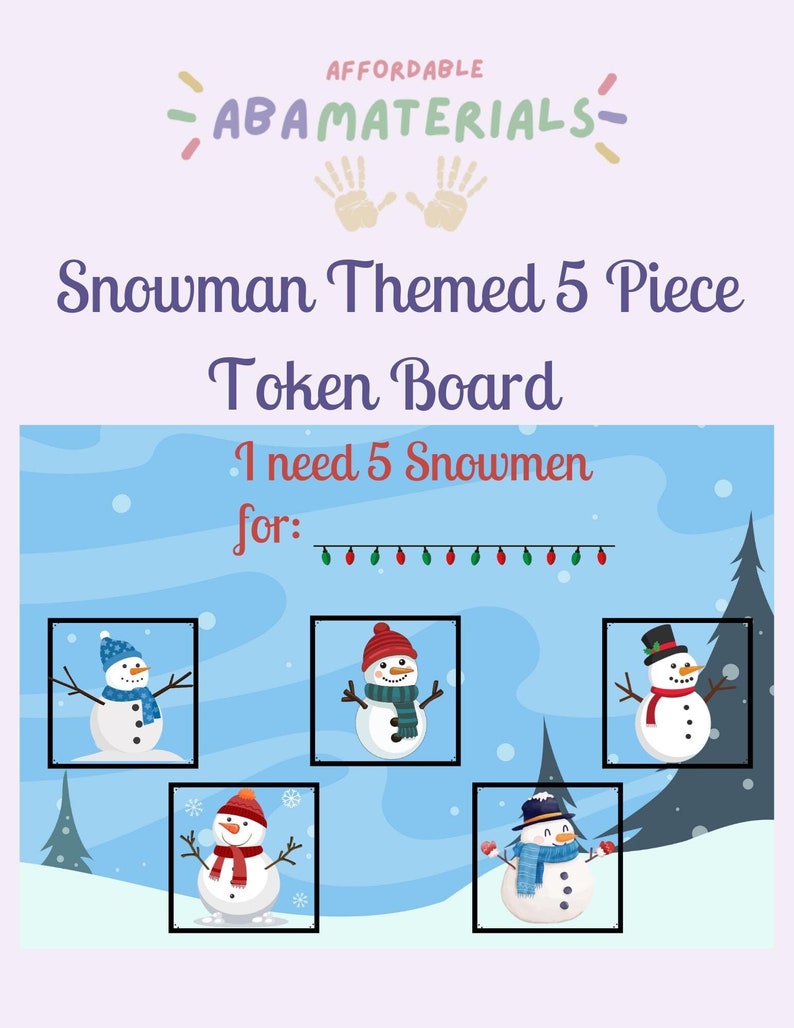 Snowman-themed Printable 5-piece Token Board-festive Print From Home ...