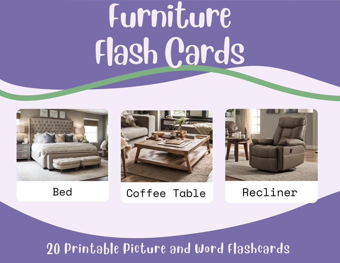 Furniture Printable Flash Cards-20 Real Images of Furniture Items With ...