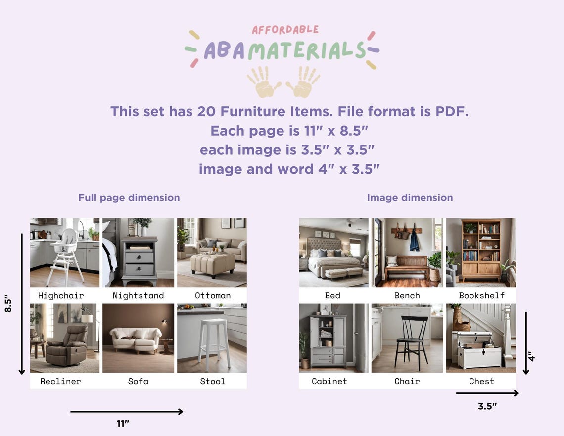 Furniture Printable Flash Cards-20 Real Images of Furniture Items With ...