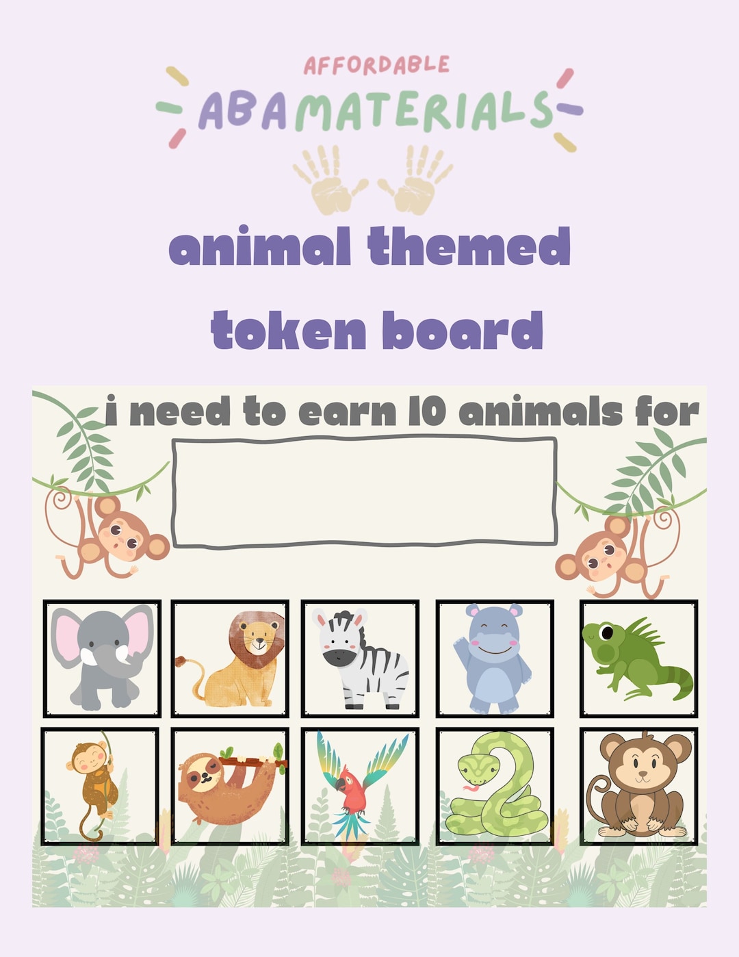 Sweet Animal Design Printable Token Board - 10 Piece Token Economy ...
