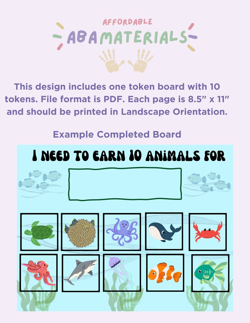 Adorable Ocean Animal Token Board for Kids - Printable Behavior Reward ...