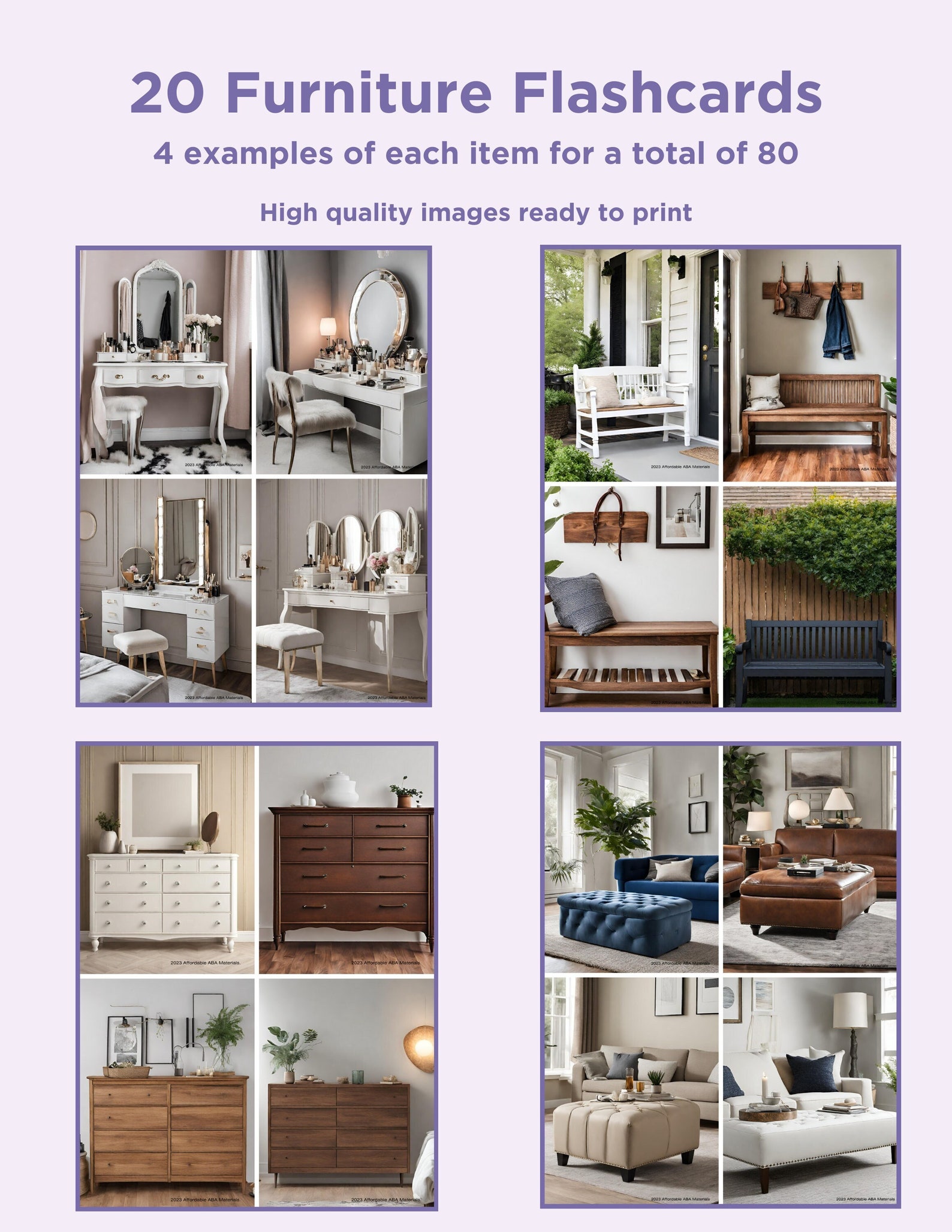 Furniture Printable Flashcards - 20 Furniture Flashcards for Kids Print ...