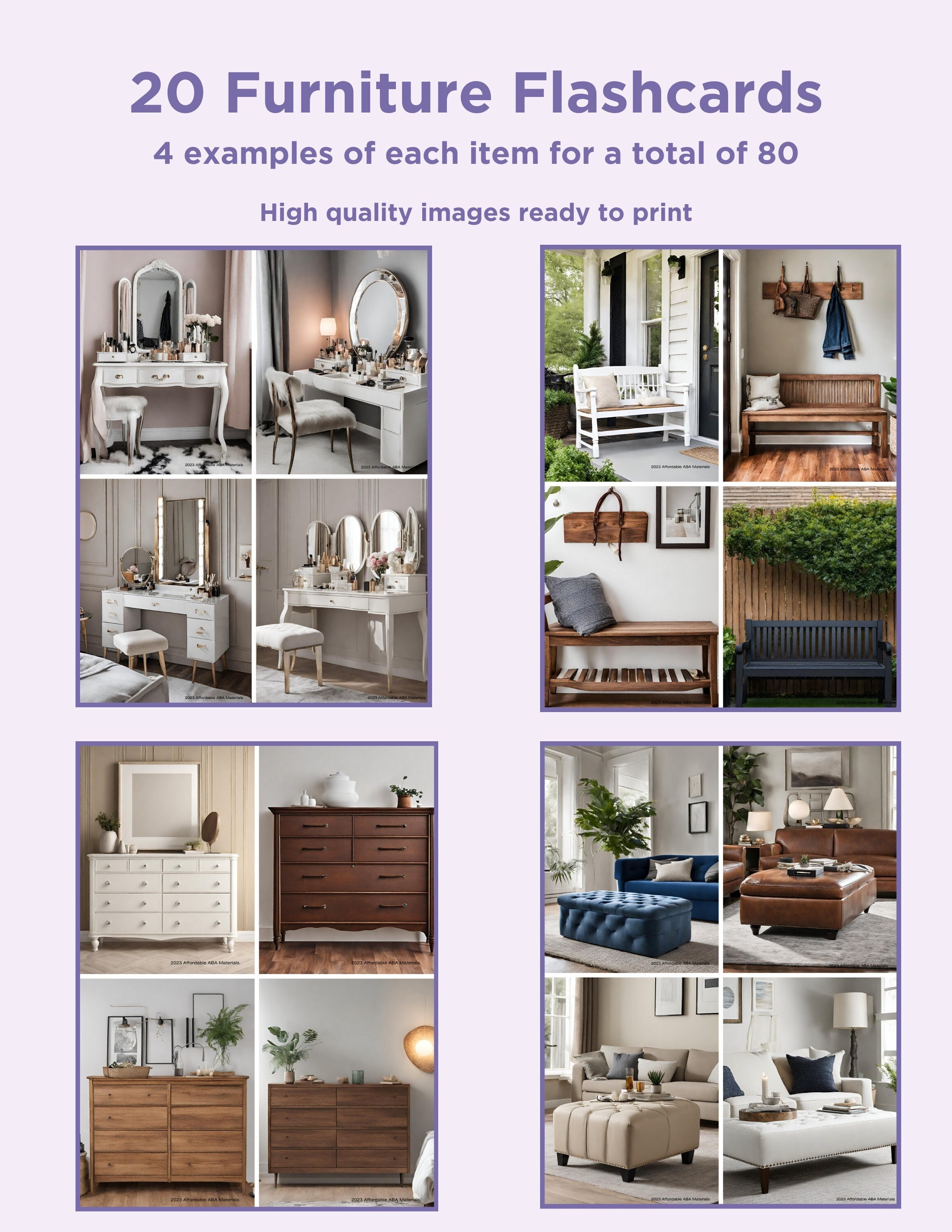 Furniture Printable Flashcards - 20 Furniture Flashcards for Kids Print ...