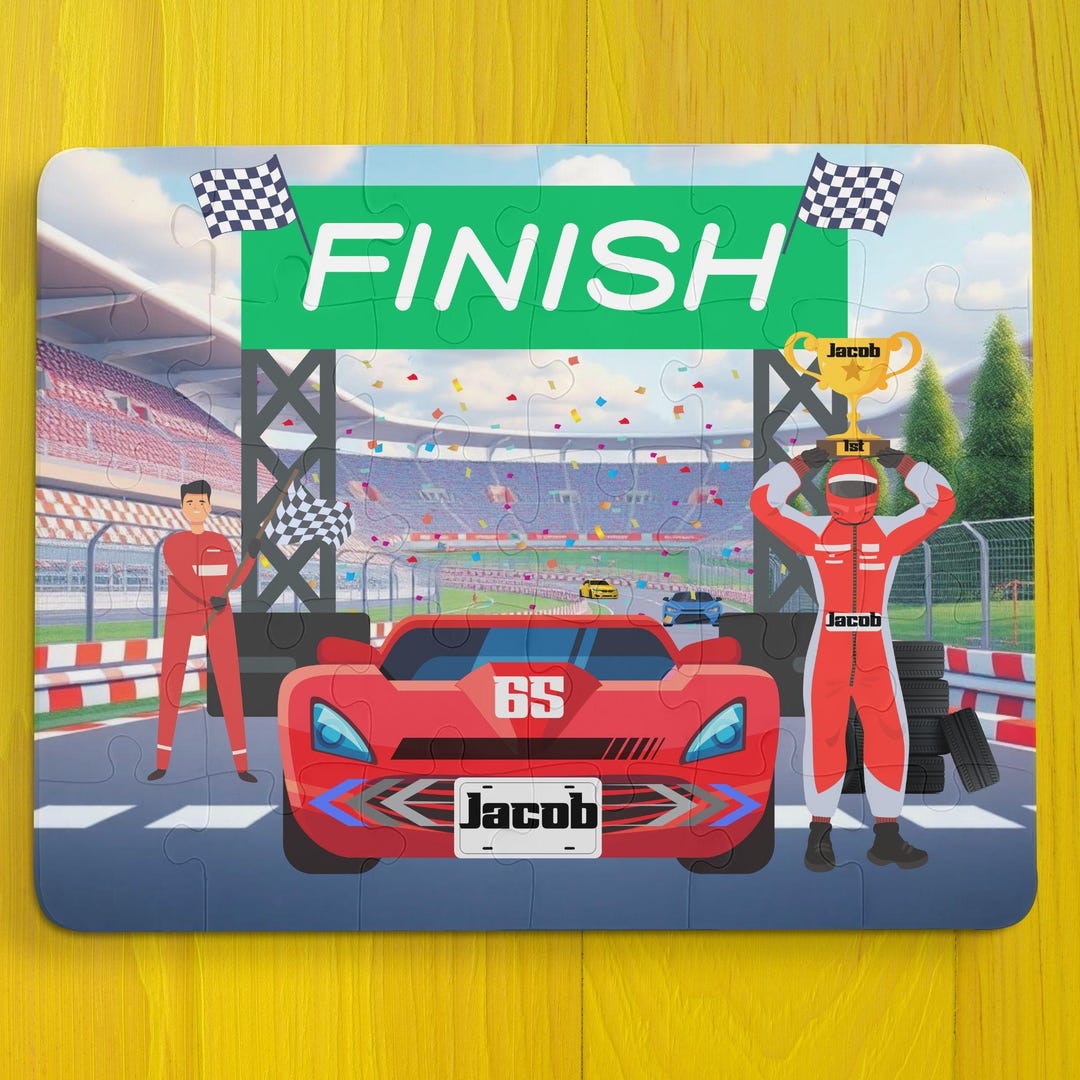 Personalized Racecar Speedway 30 Piece Jigsaw Puzzle - Customized Kids ...