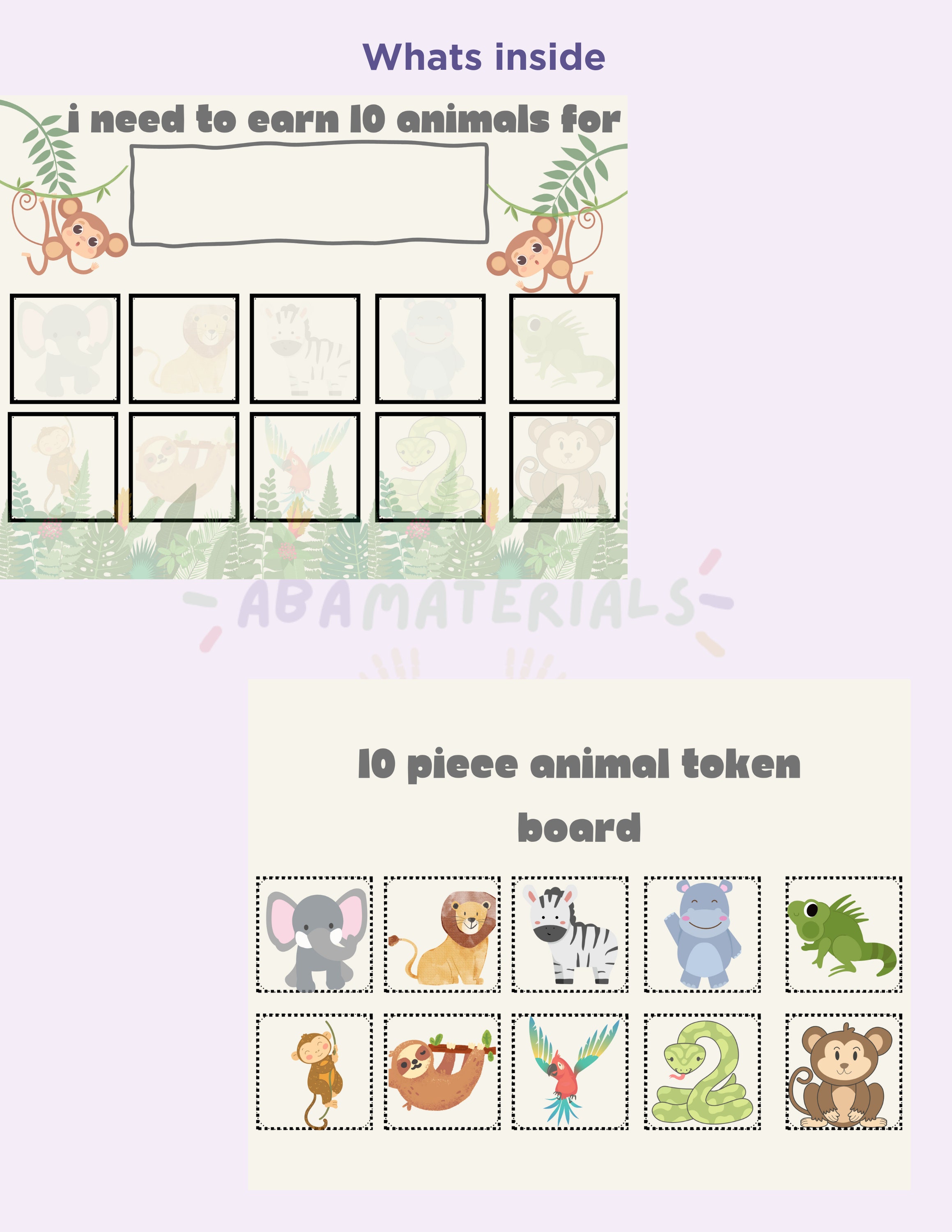 Sweet Animal Design Printable Token Board - 10 Piece Token Economy ...