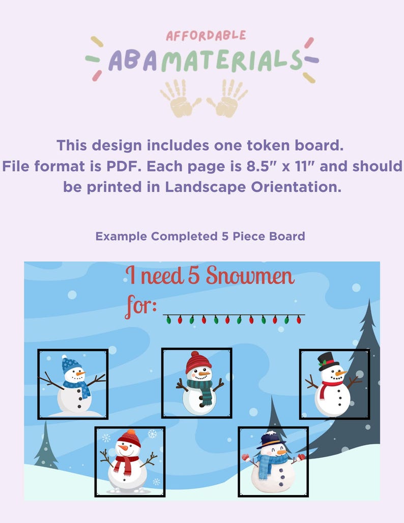 Snowman-themed Printable 5-piece Token Board-festive Print From Home ...