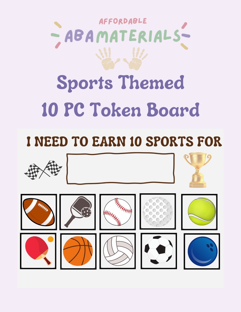Sports Themed Behavior Reward Chart- Printable Athletic Themed Token ...