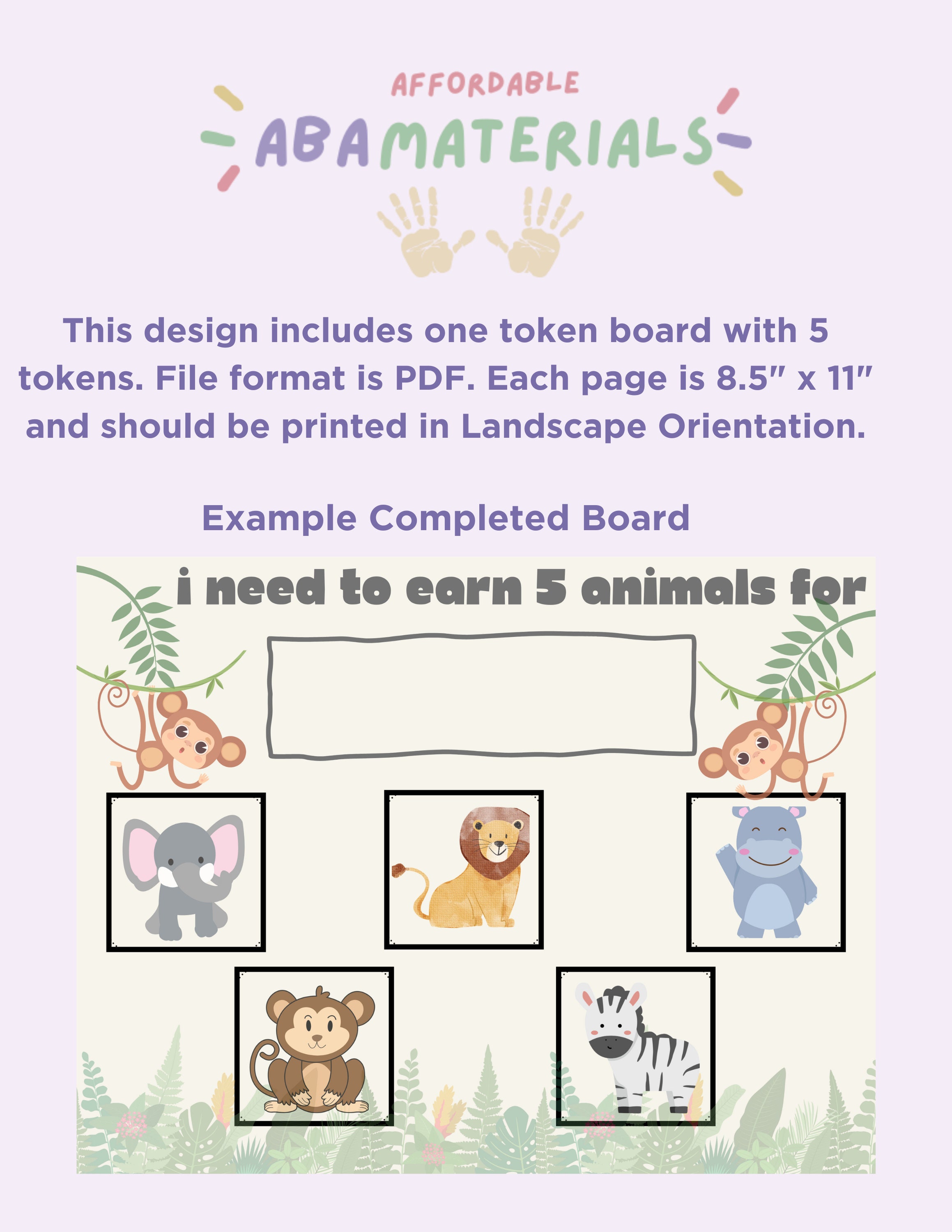 Printable Animal Themed 5 Piece Token Board for Kids- Visual Aid for ...