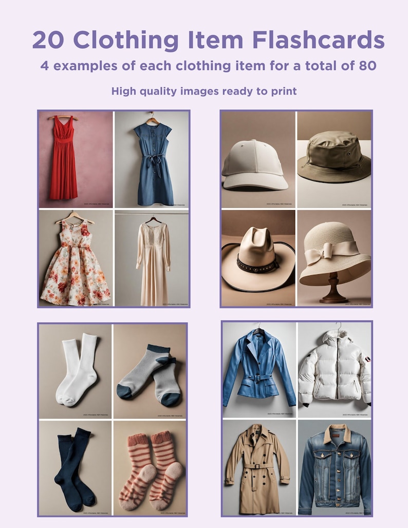 20 Cute Clothes Printable Flashcards - Flashcards for Kids and Teachers ...