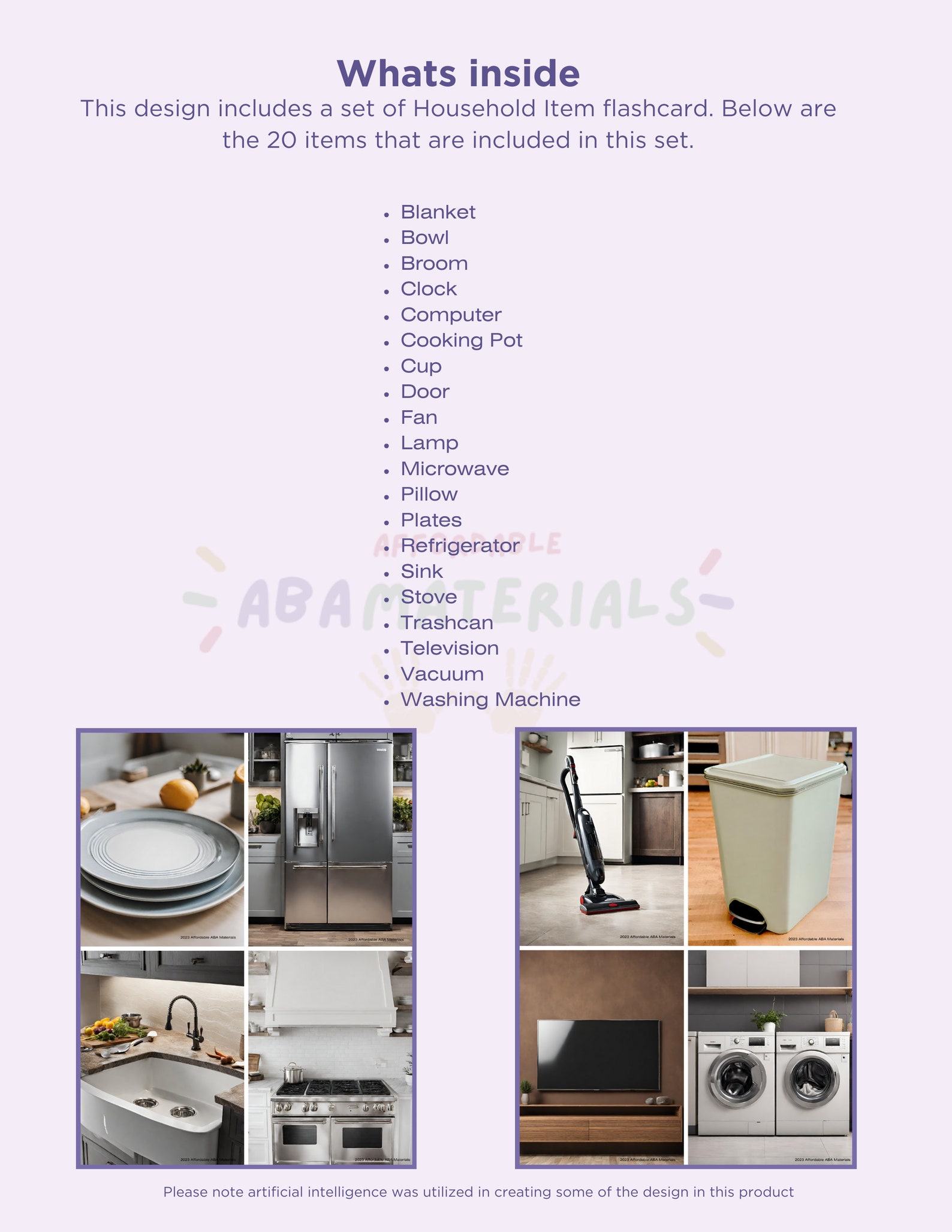 Household Item Printable Flashcards- 20 Children Flashcards, Preschool ...