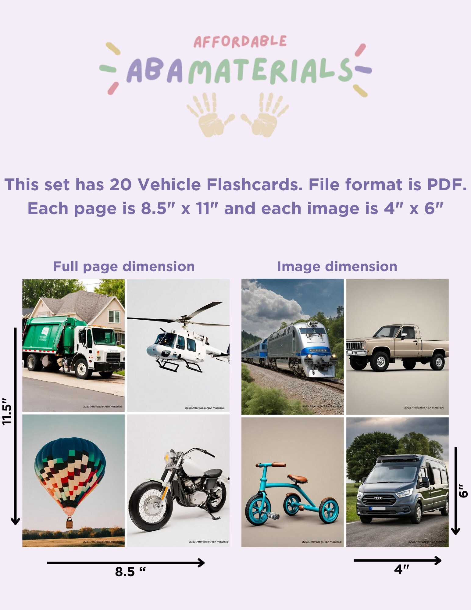 20 Vehicle Flash Cards Educational Cards for Kids and Teachers ...