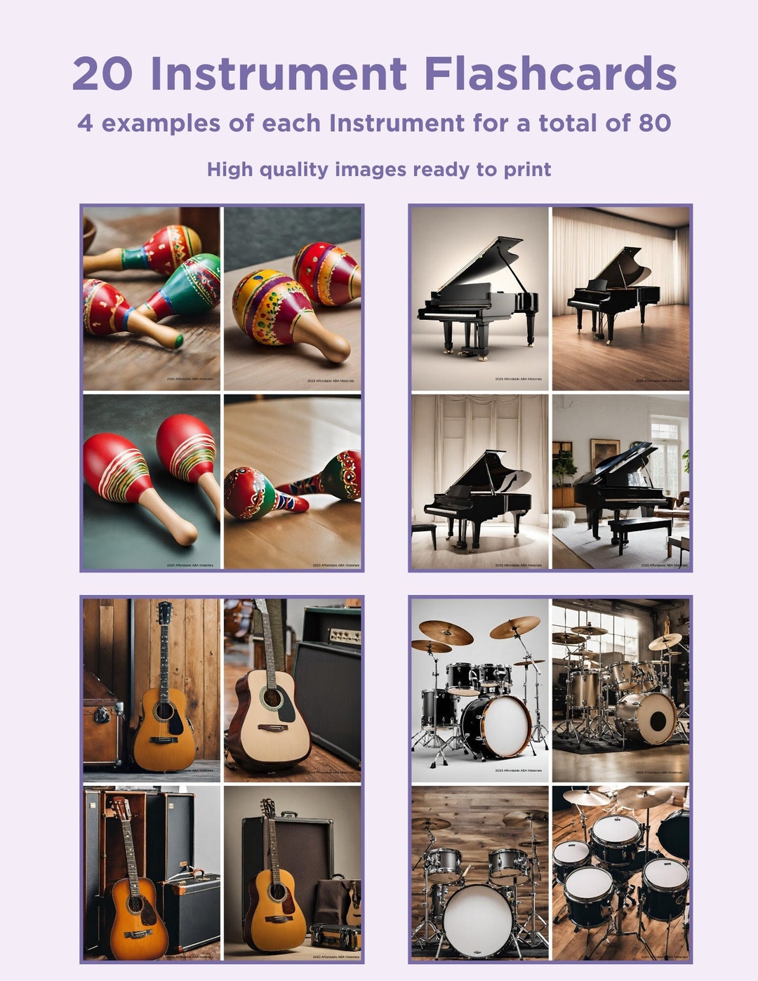 Musical Instrument Printable Flashcards- 20 Picture Cards of ...