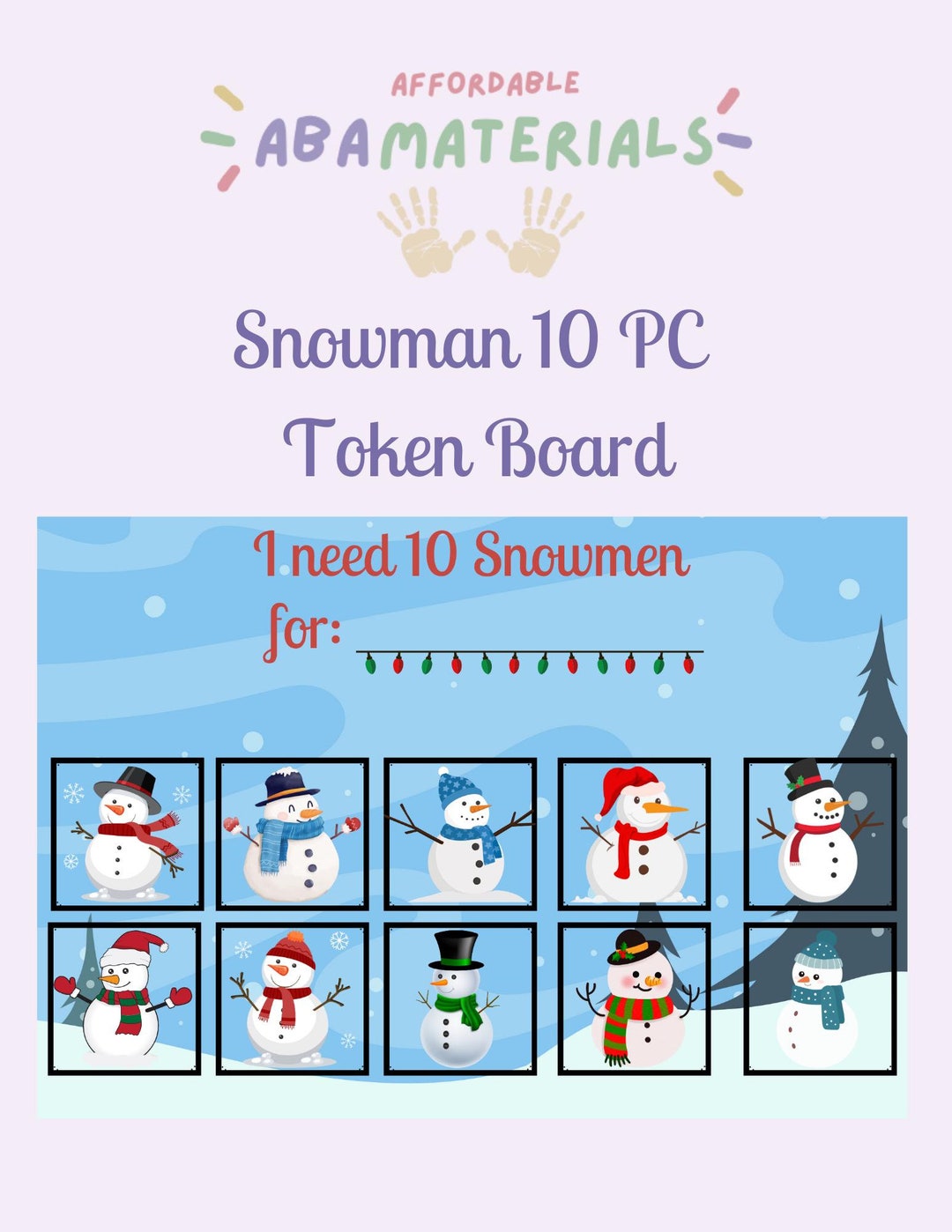 Printable Snowman Token Board -celebrate Wintertime With Our 10-piece ...