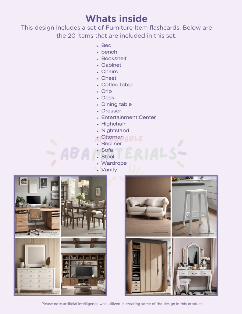 Furniture Flashcards - 20 Printable Furniture Flashcards for Kids Flash ...