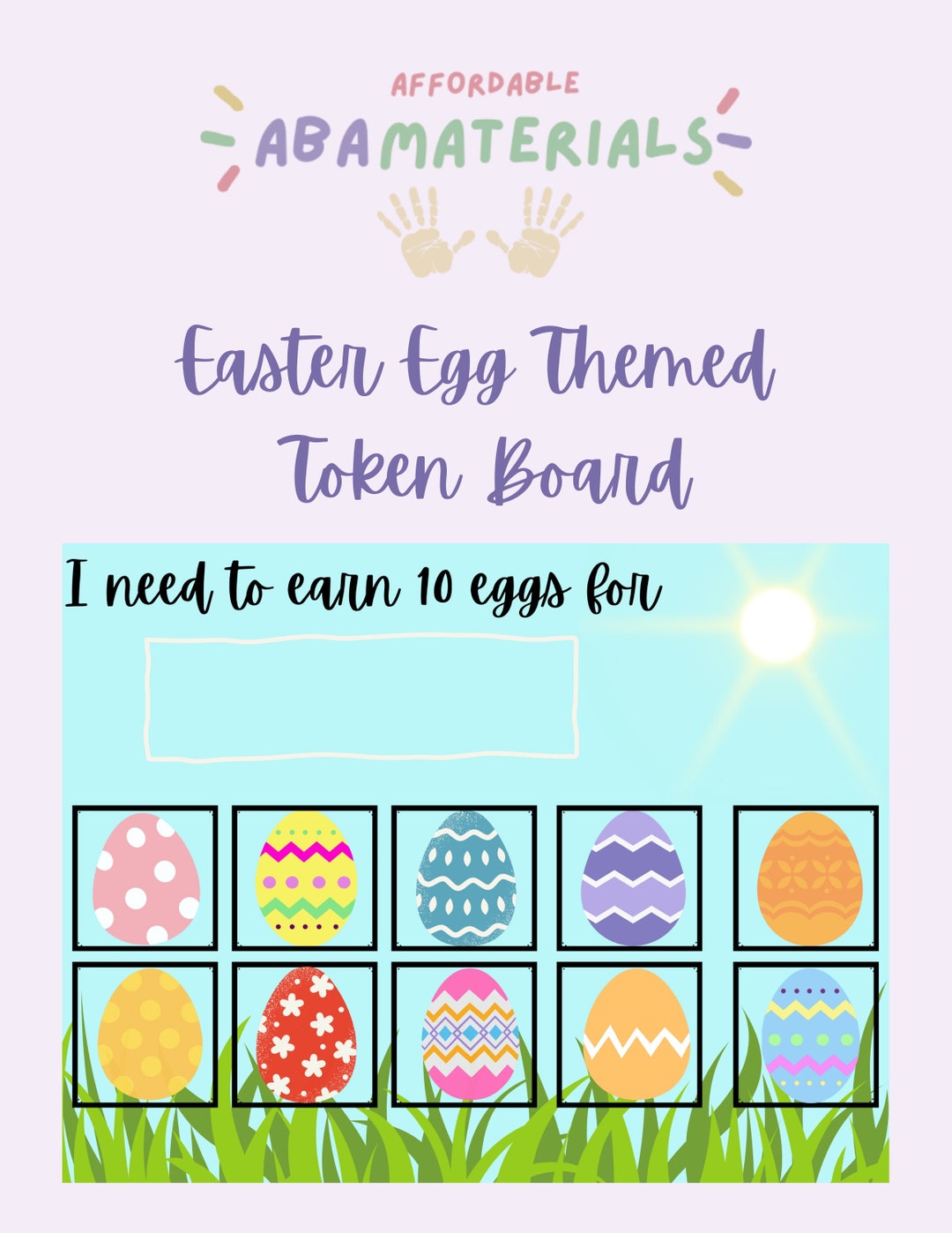 Colorful Easter Egg 10 Piece Print at Home Token Board for Behavior ...