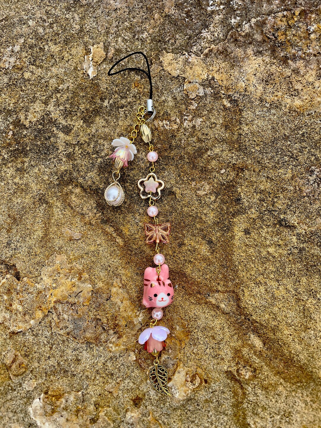 Smart Phone Chain With Ceramic Cat Kitty in Pink and Gold With - Etsy