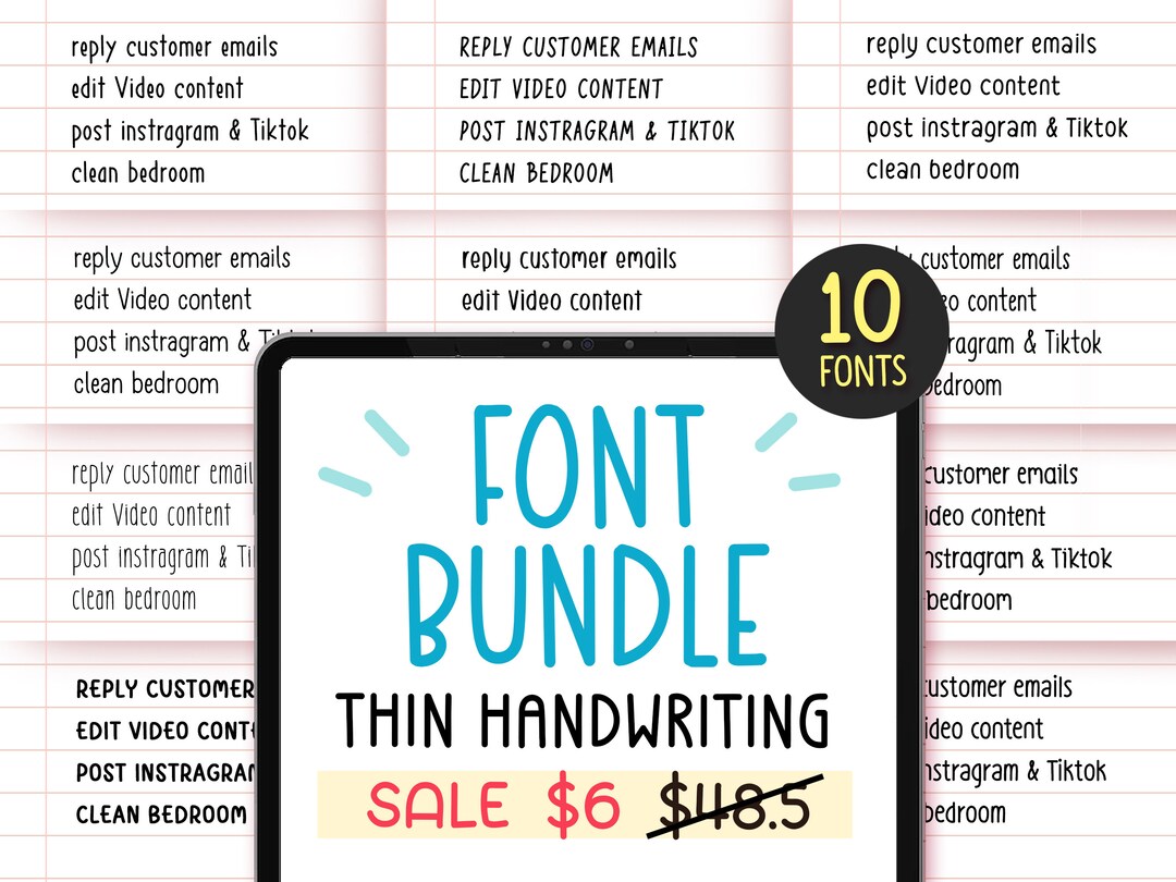 10 Thin Font Bundle Handwritten Font Goodnotes Simple Font Study Font ...