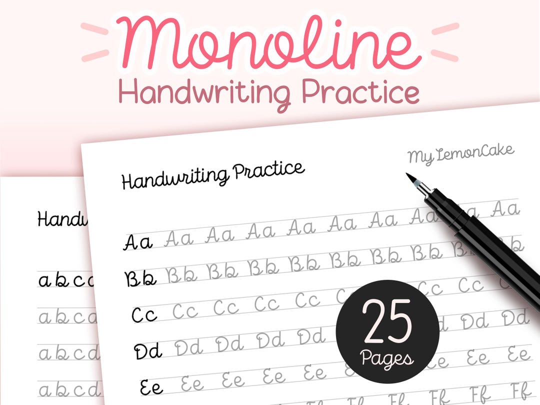 Monoline Cursive Lettering Worksheets, Improve Handwriting Practice ...