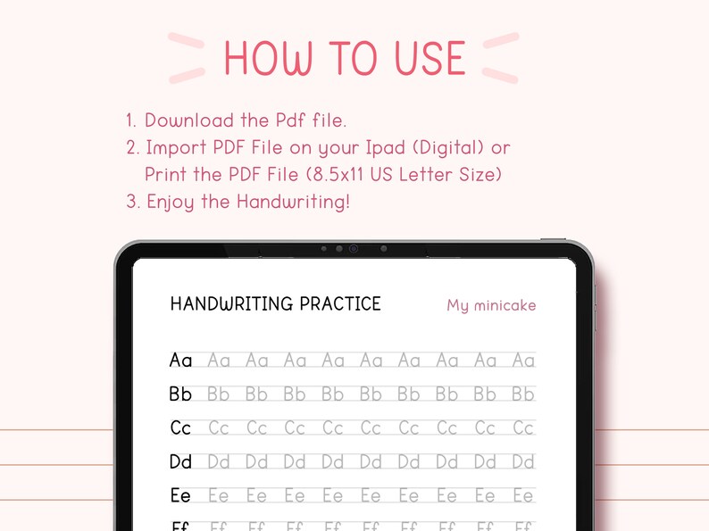 Cute Handwriting Practice Sheet, Neat Handwriting Workbook, Cute Hand ...