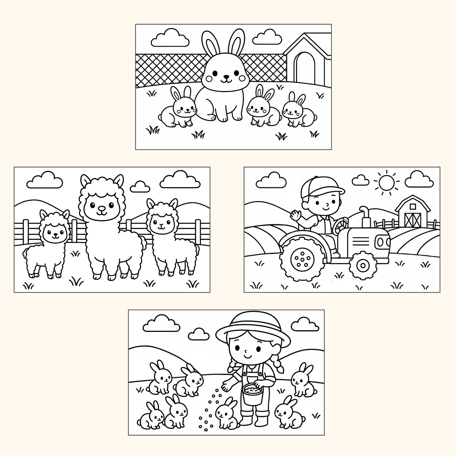 Farm Animal Coloring Pages for Kids – 17 Cute Kawaii Printable Sheets ...