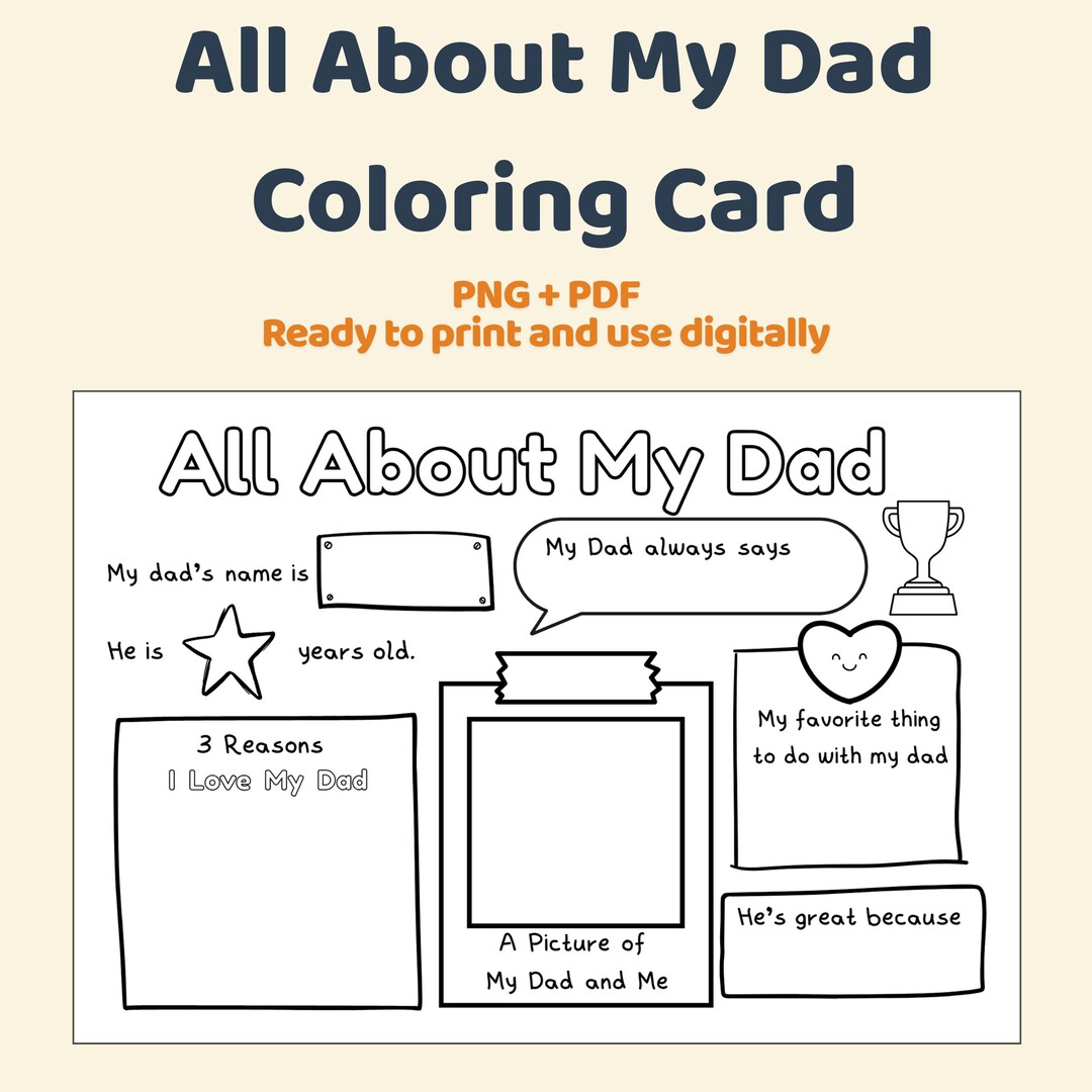 All About My Dad Coloring Card: Father's Day Printable (PDF + PNG) - Etsy