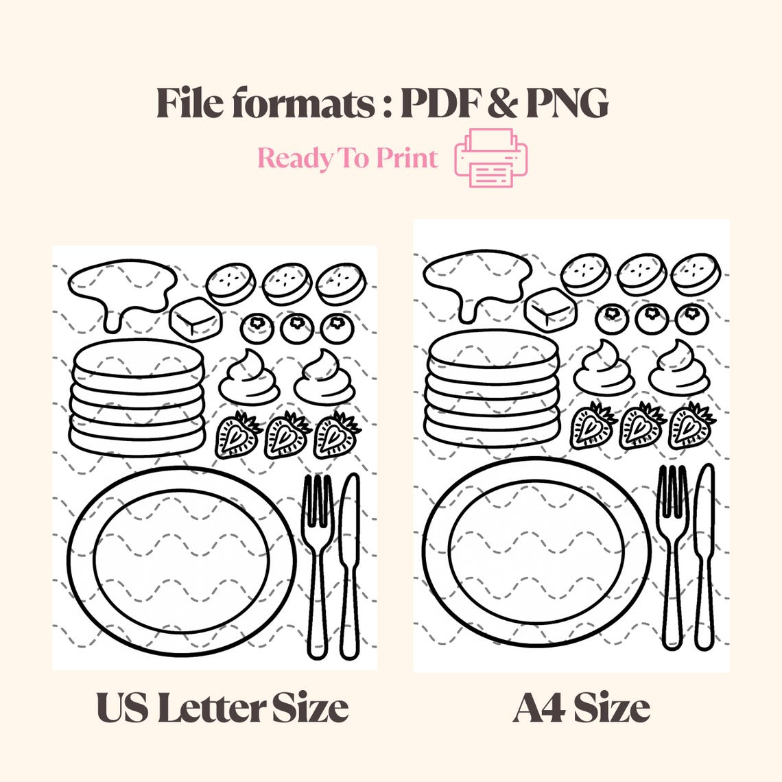Pancake Stack Coloring Page: Cut & Paste Food Craft (PDF) - Etsy