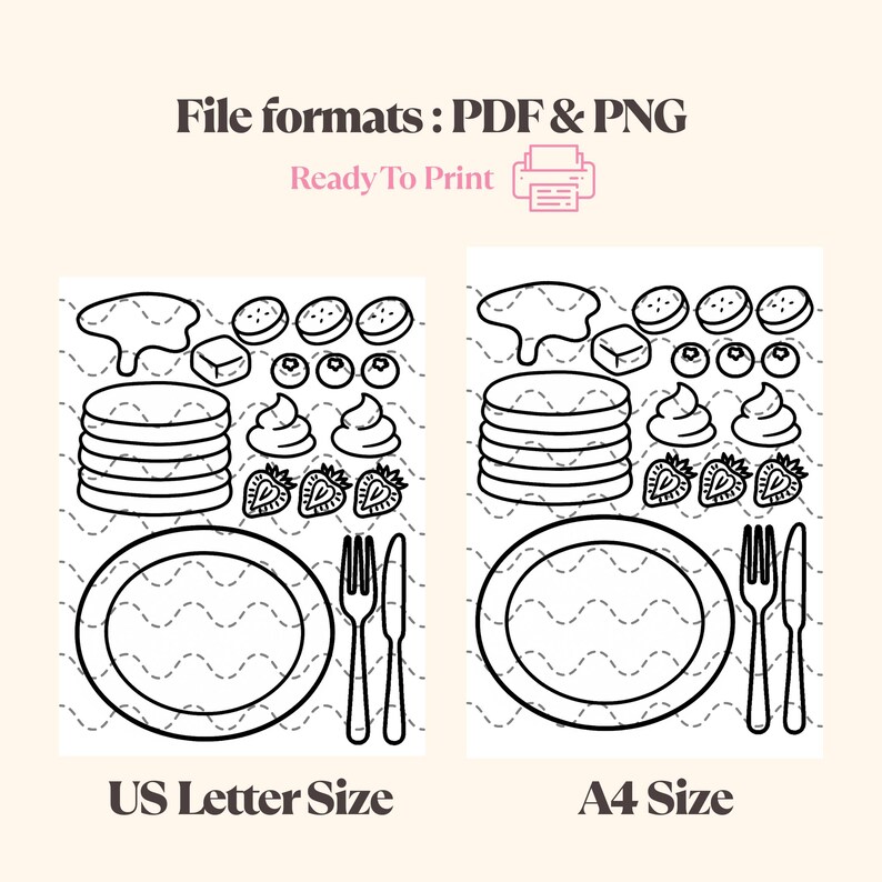 Pancake Stack Coloring Page: Cut & Paste Food Craft (PDF) - Etsy