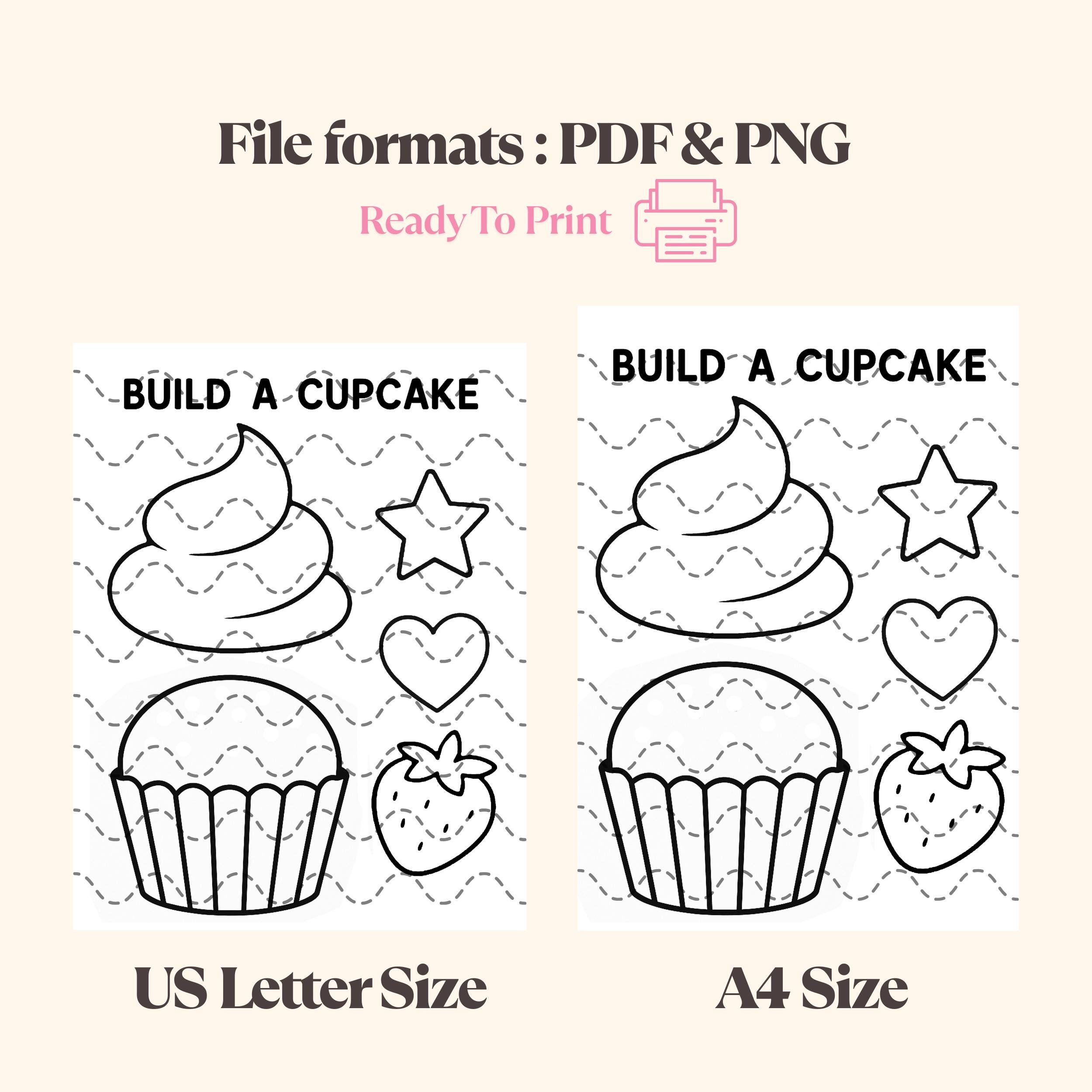 Build A Cupcake Coloring Page: Cut and Paste Craft (PDF & PNG) - Etsy