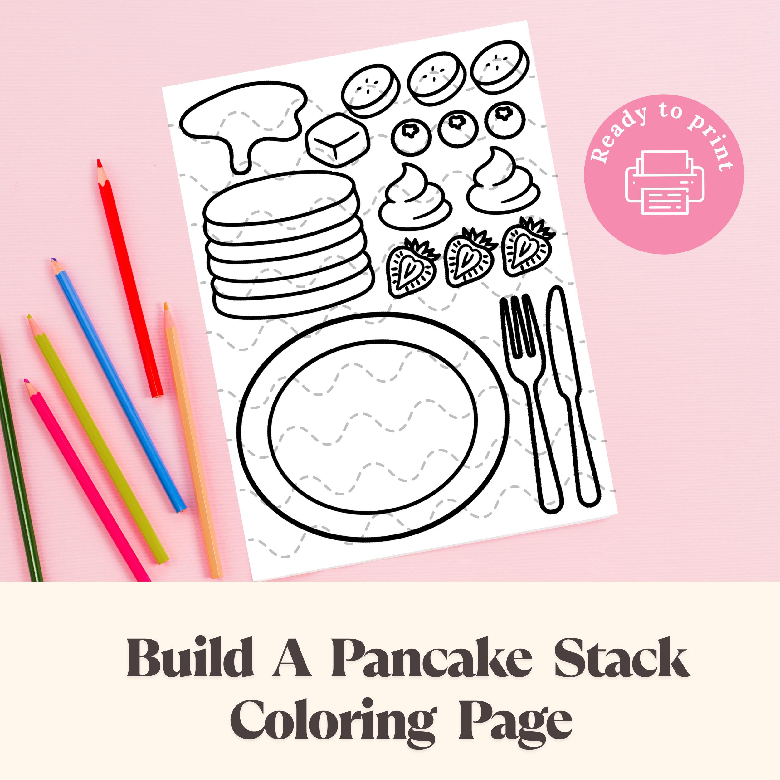 Pancake Stack Coloring Page: Cut & Paste Food Craft (PDF) - Etsy