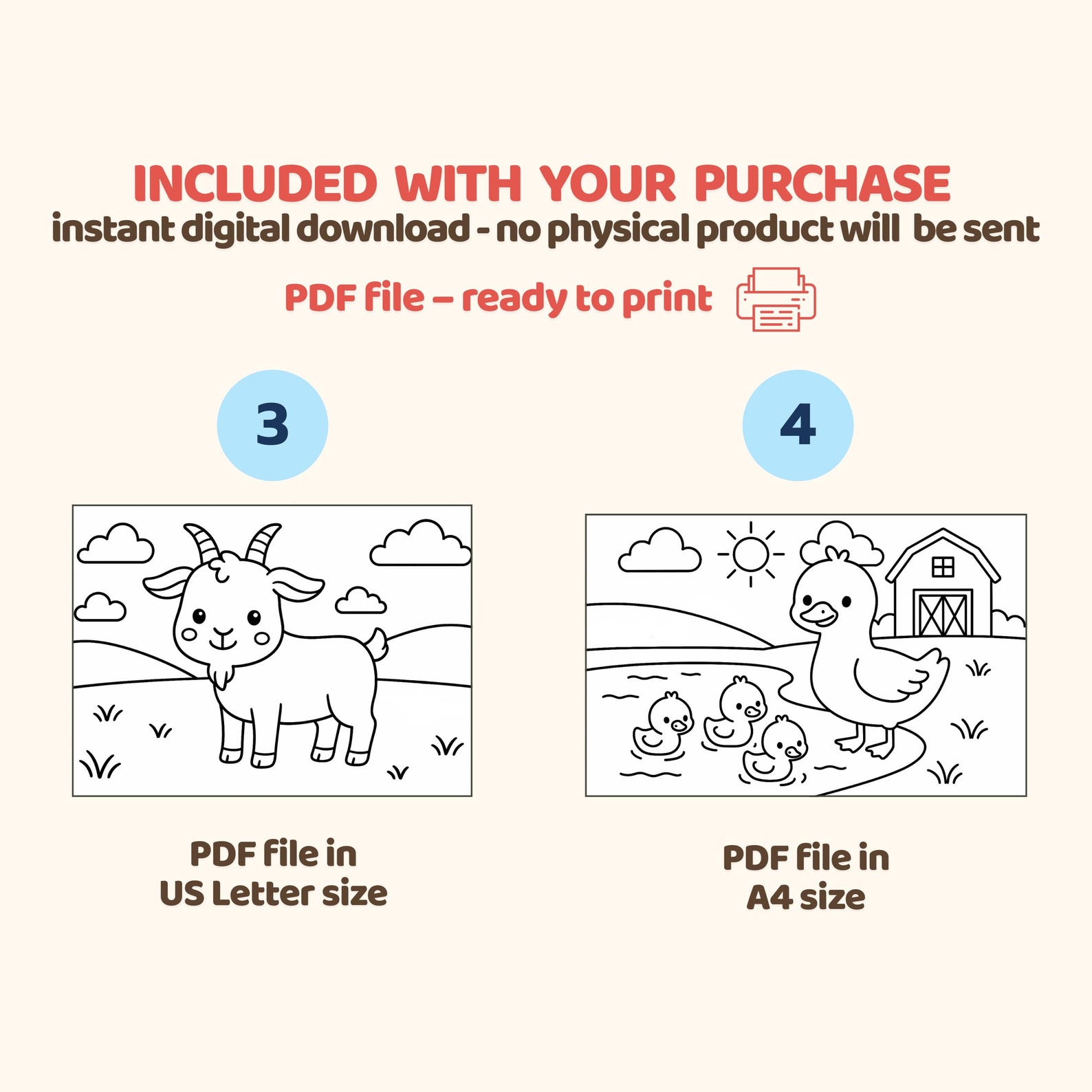 Farm Animal Coloring Pages for Kids – 17 Cute Kawaii Printable Sheets ...