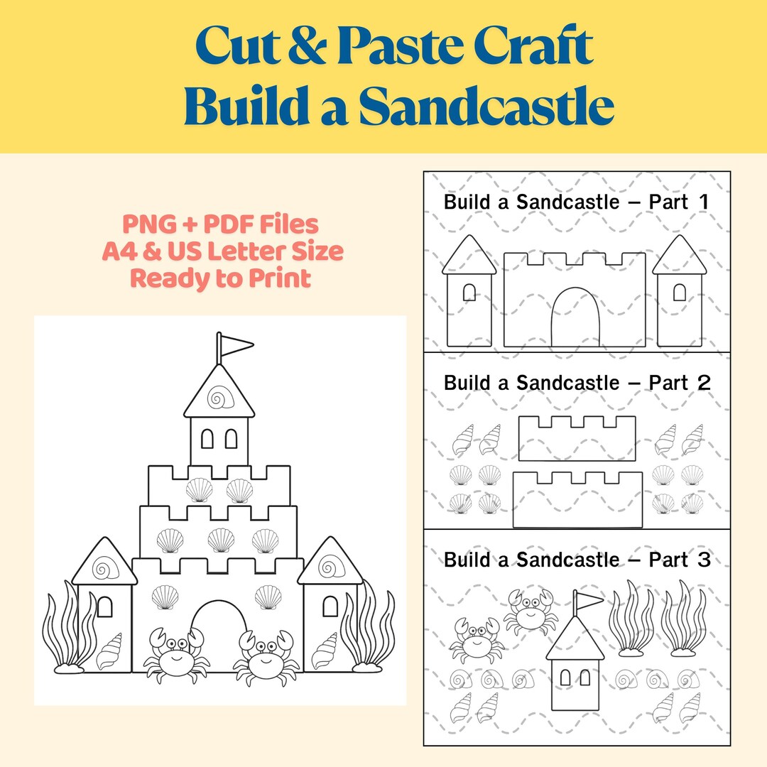 Build a Sandcastle Coloring Pages – Printable Cut and Paste Beach ...