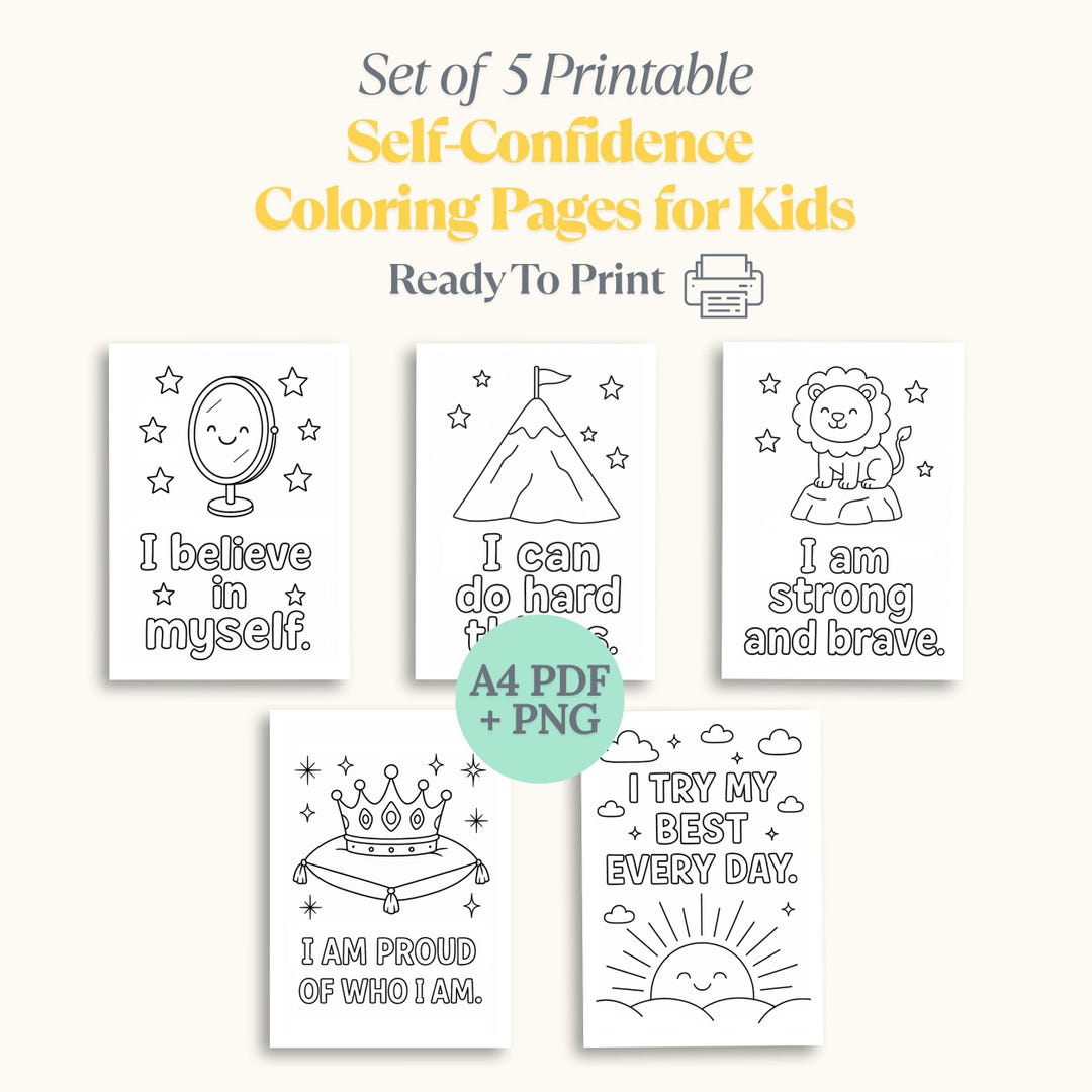 Self-confidence Coloring Pages for Kids – 5 Motivational Quote ...