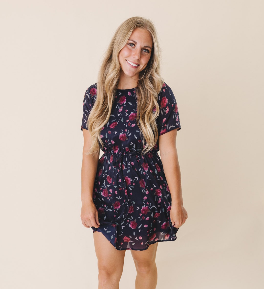 Vesper Dark Blue & Roses Dress - Etsy