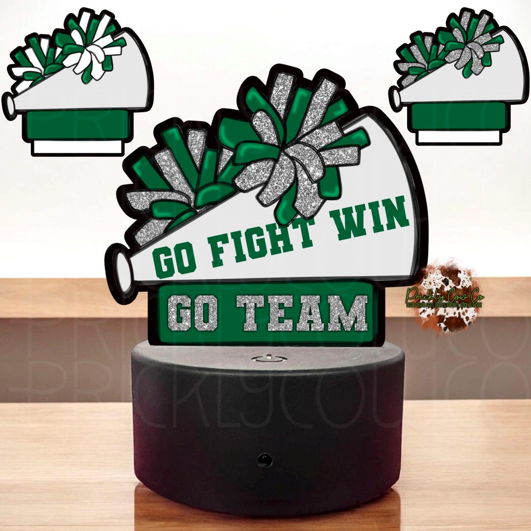 Green & White Cheer Pompom, Megaphone Sublimation Light Base Design ...