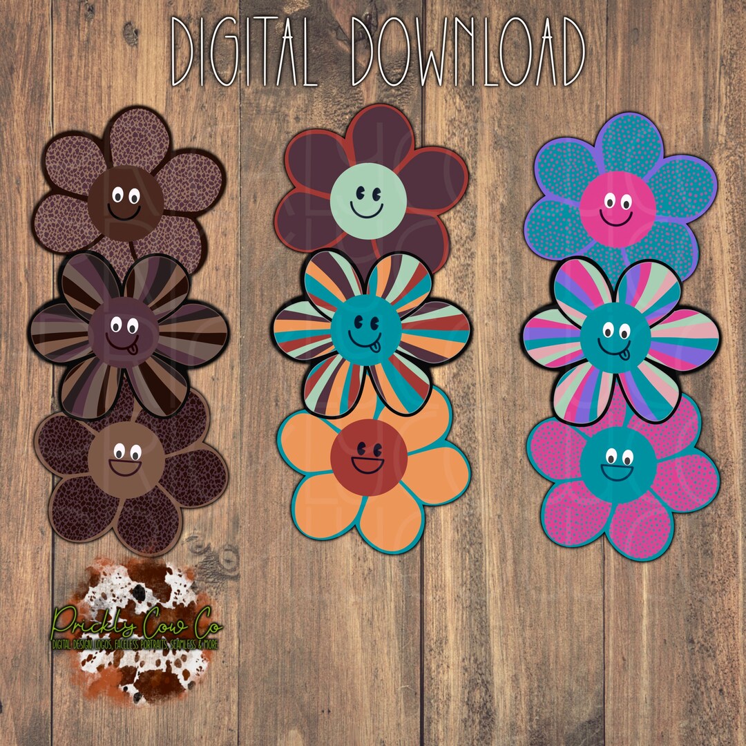 Floral Boho Smiley Daisy Sublimation Design-digital Download-groovy ...