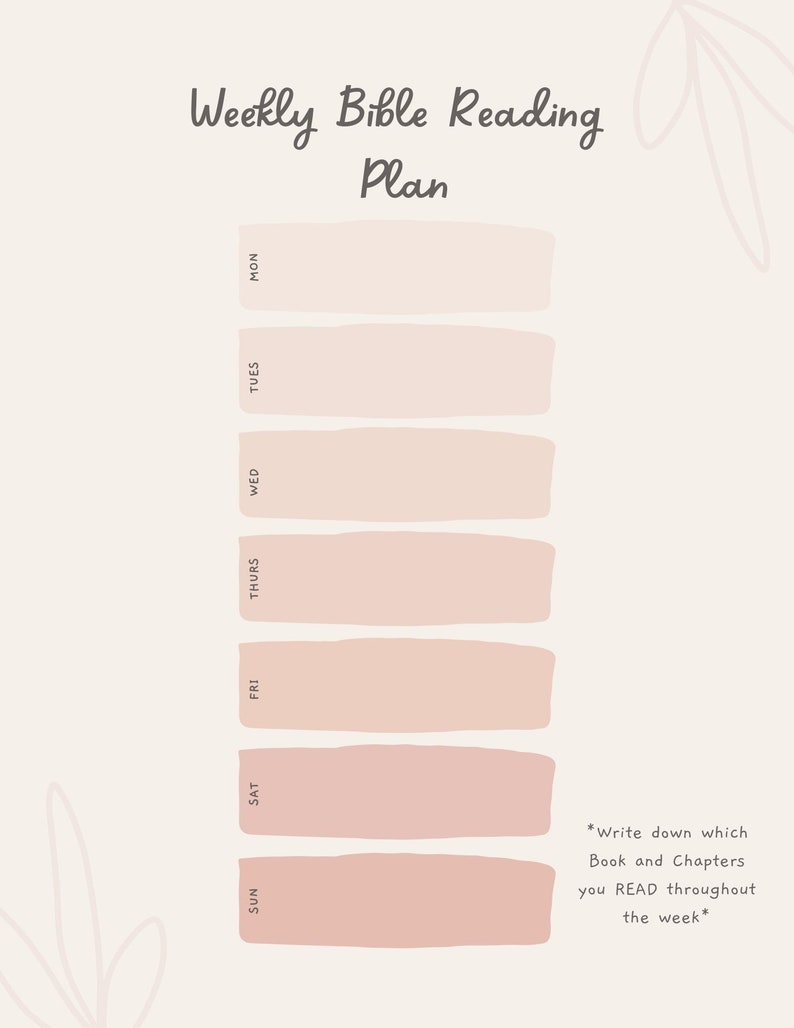 Weekly Bible Reading Plan Worksheets Printable Bible Study Sheets ...