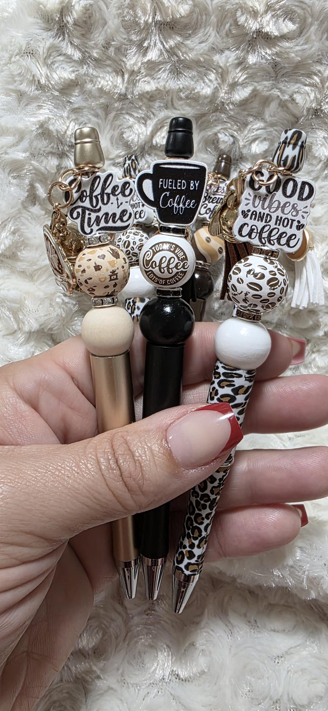 Wood Beaded Ball Point Pens, Coffee Time Theme. With Additional Set of ...