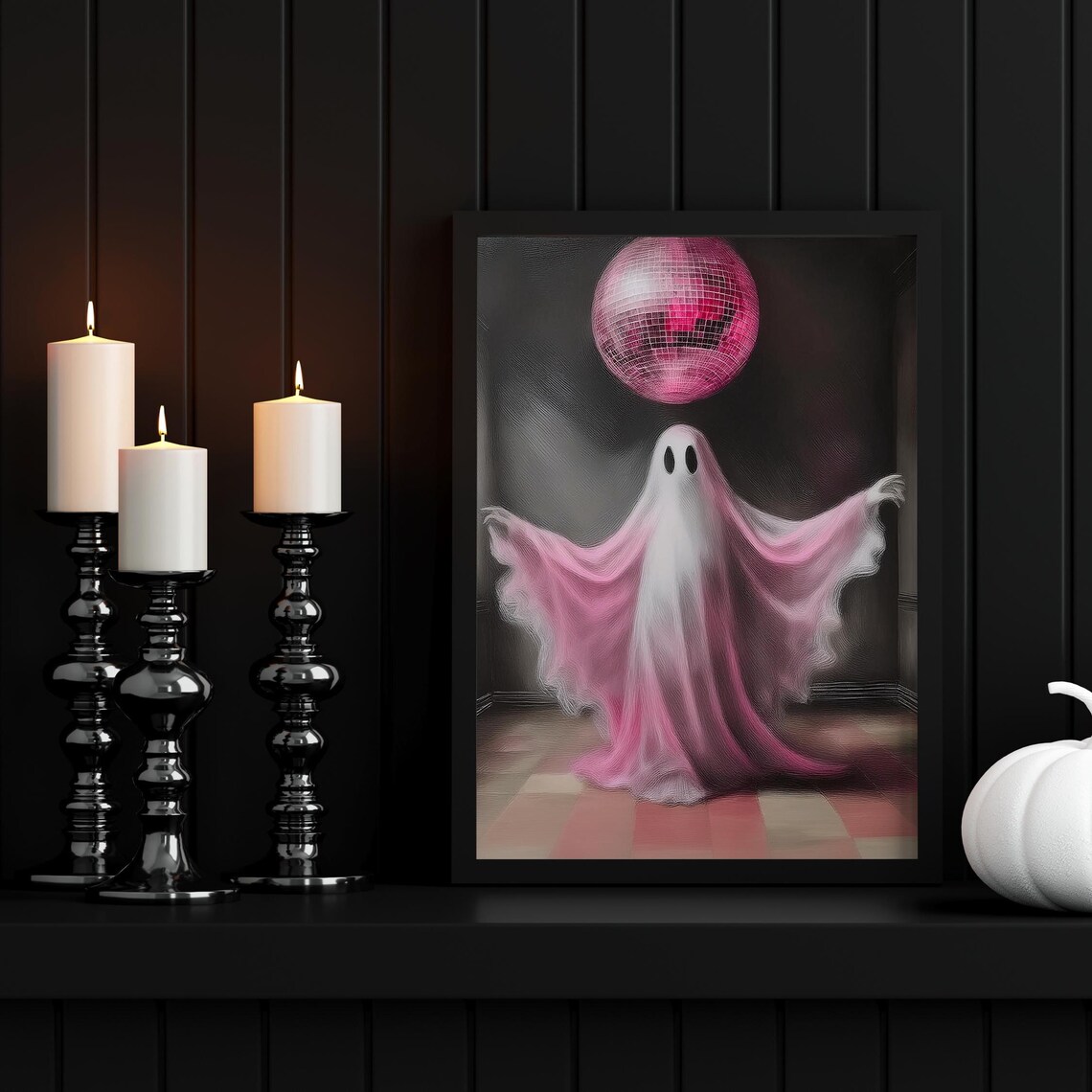 Halloween Ghost Print in Pink Disco Ball Instant Download Printable ...