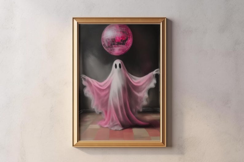 Halloween Ghost Print in Pink Disco Ball Instant Download Printable ...