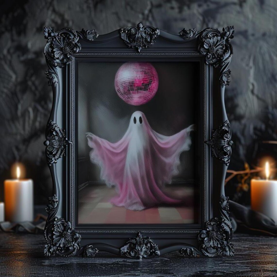 Halloween Ghost Print in Pink Disco Ball Instant Download Printable ...