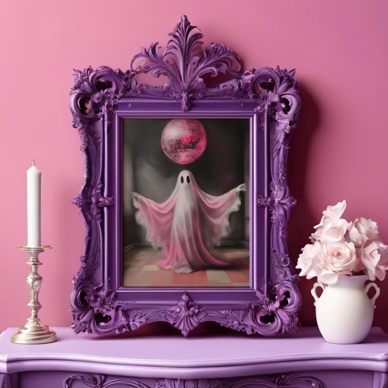 Halloween Ghost Print in Pink Disco Ball Instant Download Printable ...
