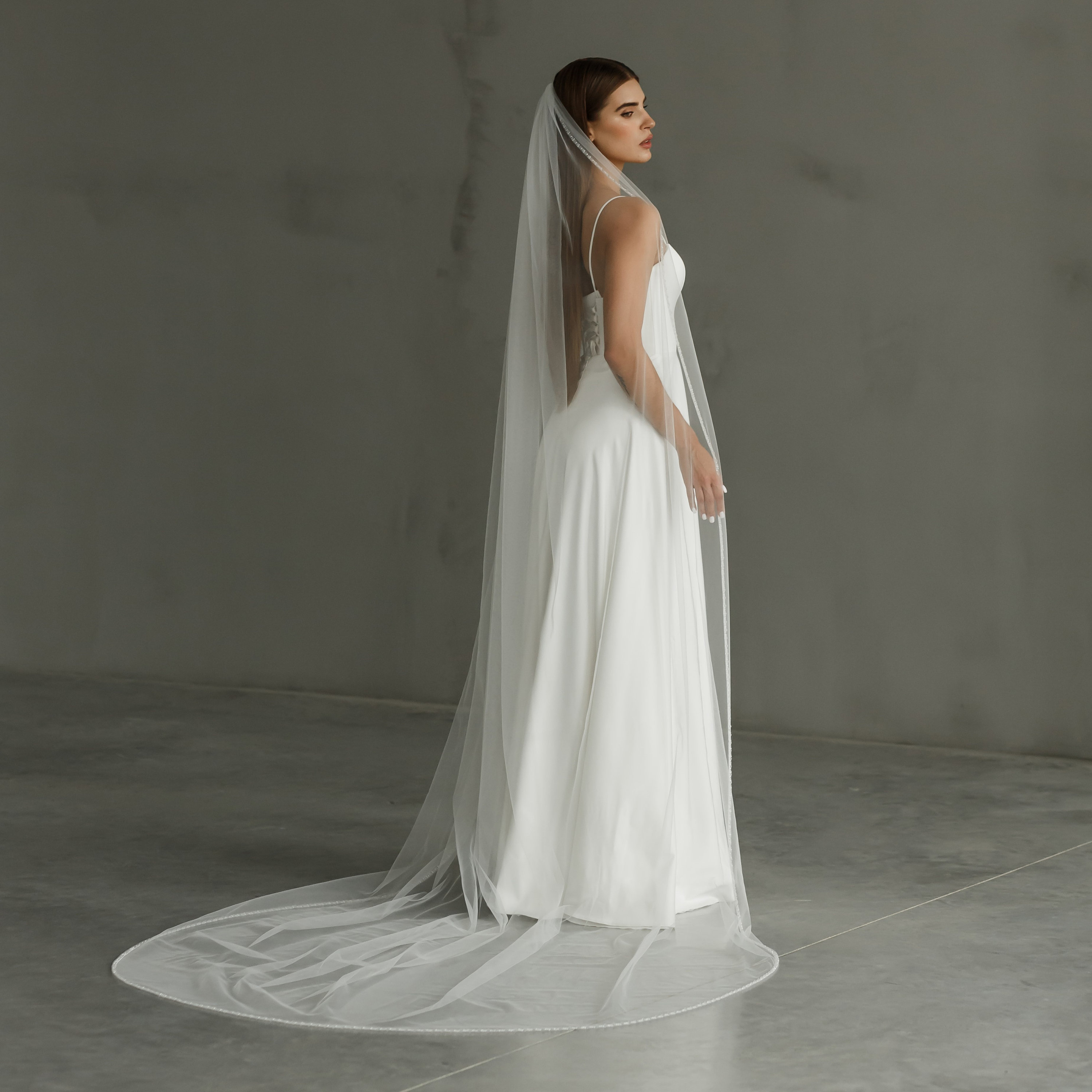 Long Beaded Veil, Beaded White Wedding Veil, Wedding Veil, Ivory Bridal ...