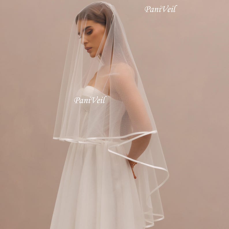 Two Layer Veil Two Tier Satin Edge Satin Ribbon 2 Tier Veil Bridal ...