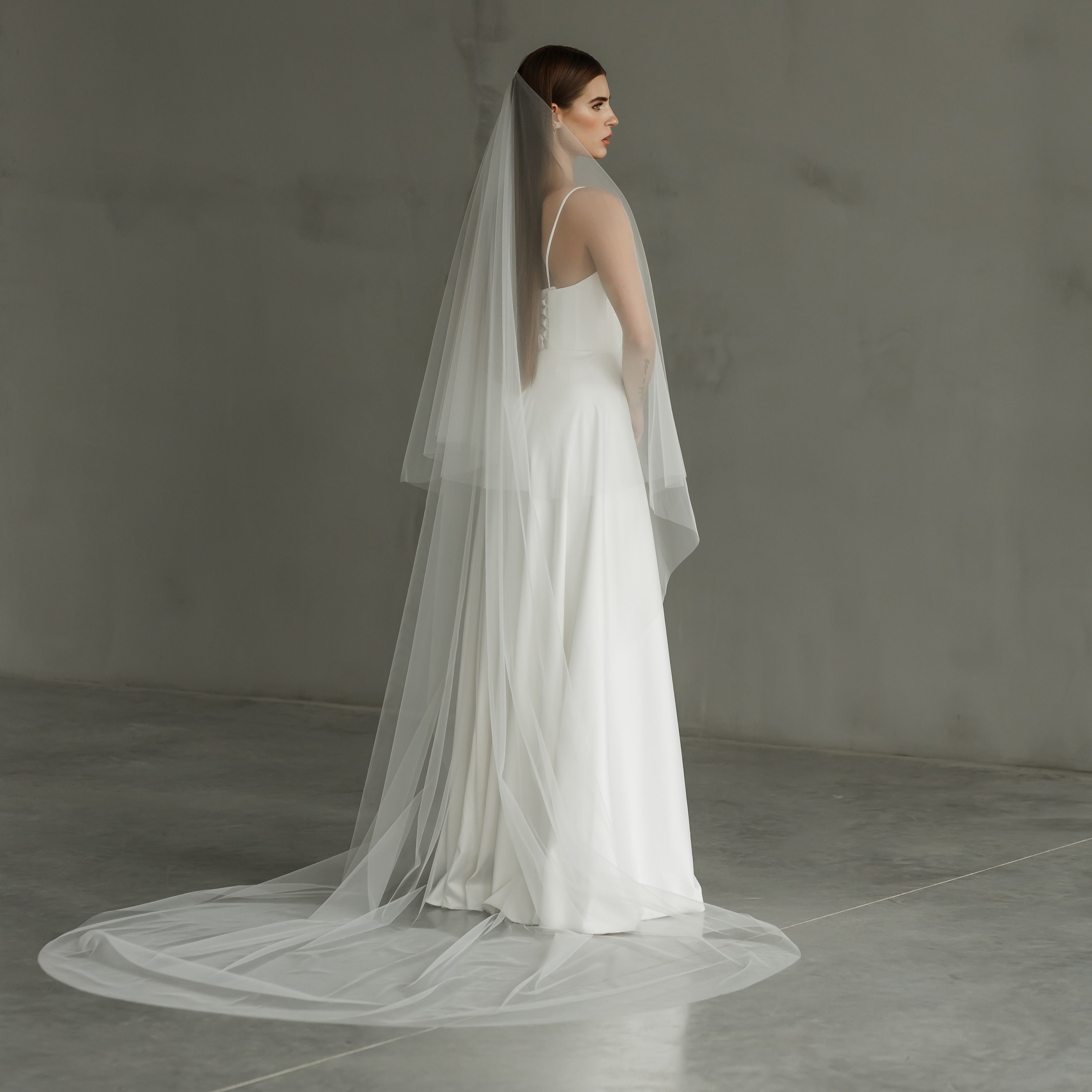 Plain Wedding Veil, Two Tier Chapel Veil, Two Tier Veil Face, 2 Tier ...