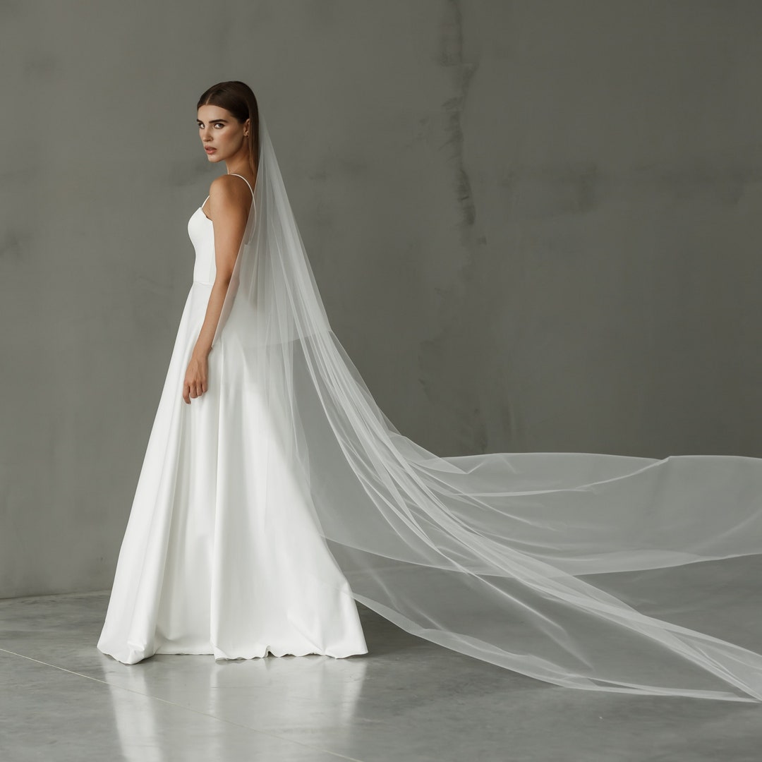 Long Plain Veil, Plain Cathedral Veil, Plain Wedding Veil, Simple ...