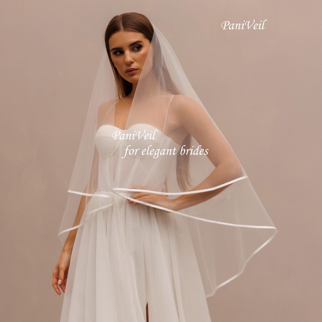 Two Layer Veil Two Tier Satin Edge Satin Ribbon 2 Tier Veil Bridal ...