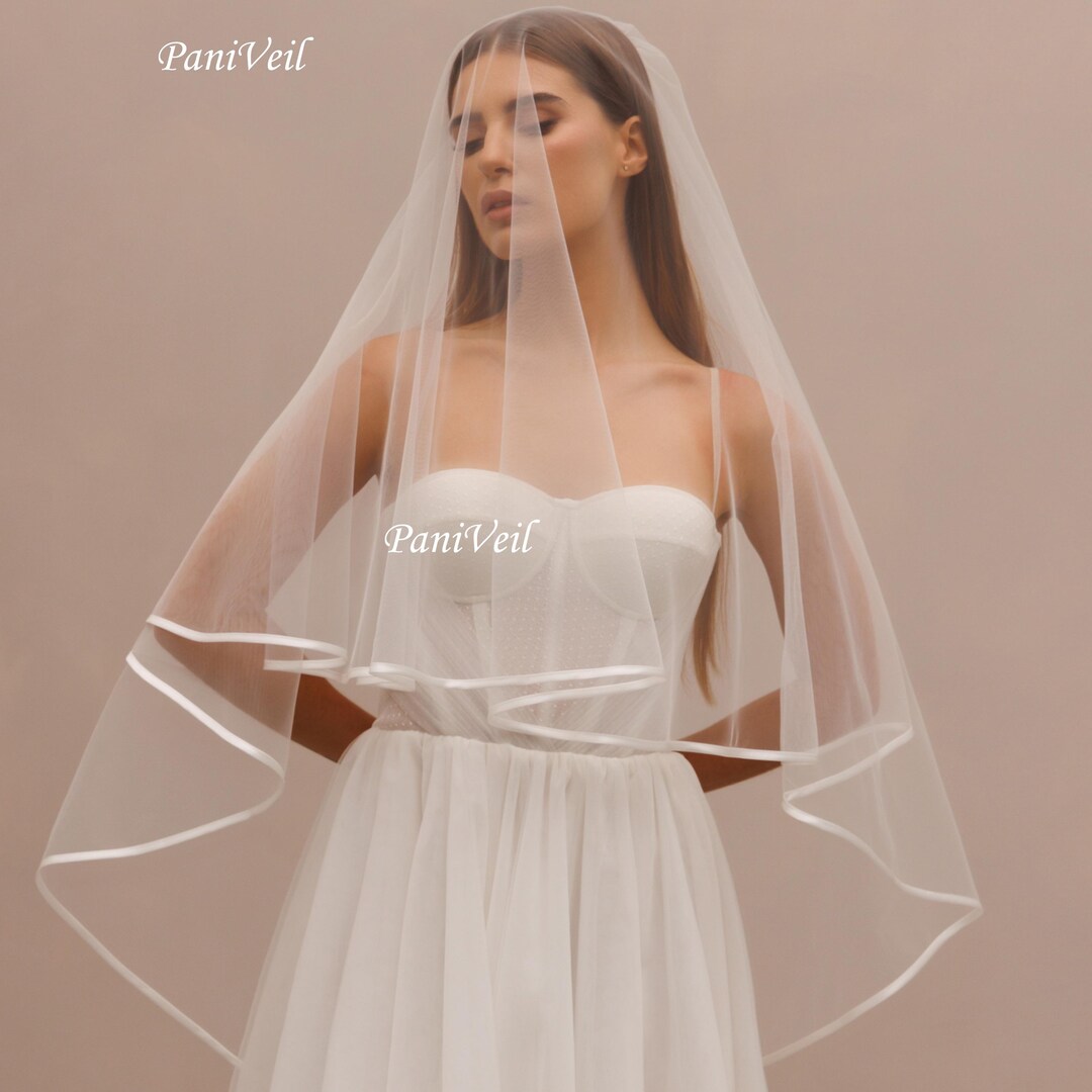 Two Tier Satin Edge Two Layer Veil Satin Ribbon 2 Tier Veil Bridal ...